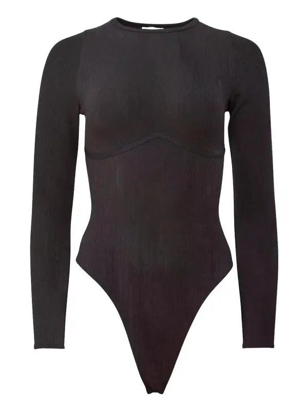 Fleur Du Mal Hourglass Ribbed Long-sleeve Bodysuit - Black
