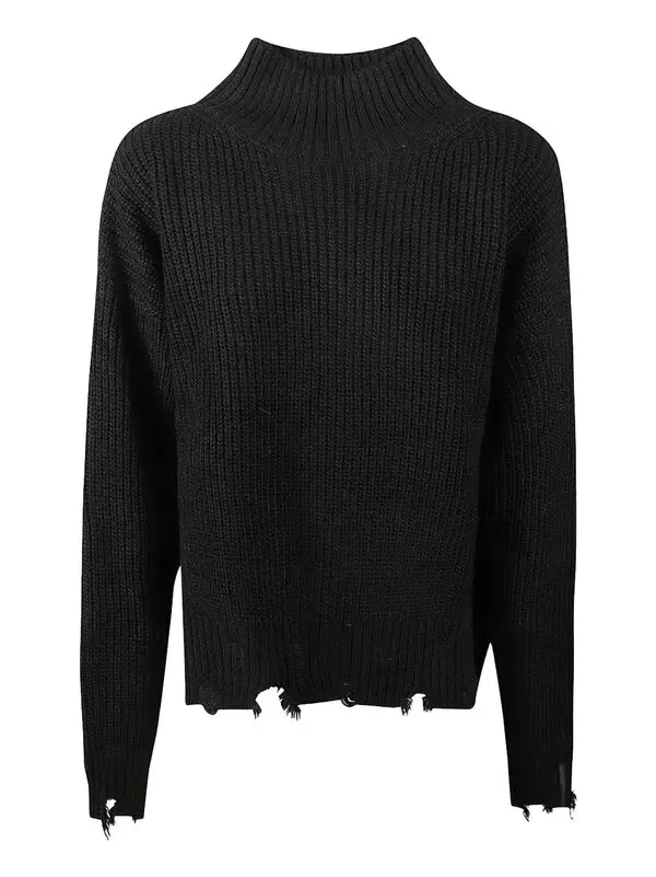 HINNOMINATE Mock-neck Frayed-hem Sweater - Black