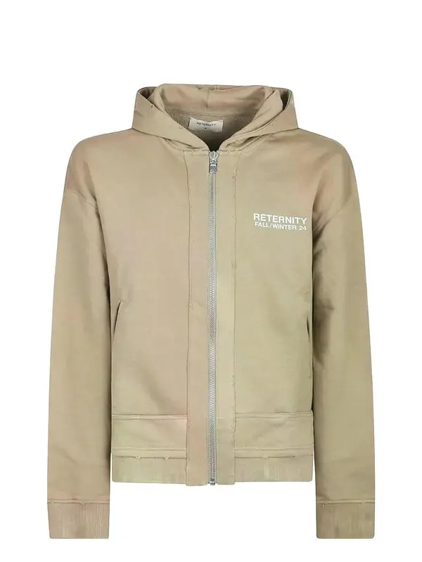 RETERNITY Logo-print Zip-up Hoodie - Taupe