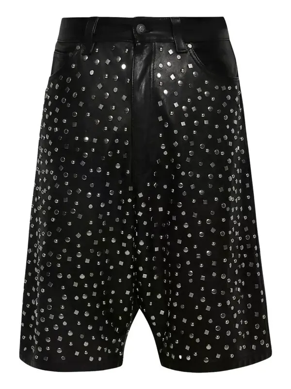 EARTHLING VIP Stud-embellished Leather Shorts - Black