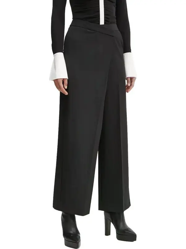 Karl Lagerfeld Wrap-front Wide-leg Pants - Black
