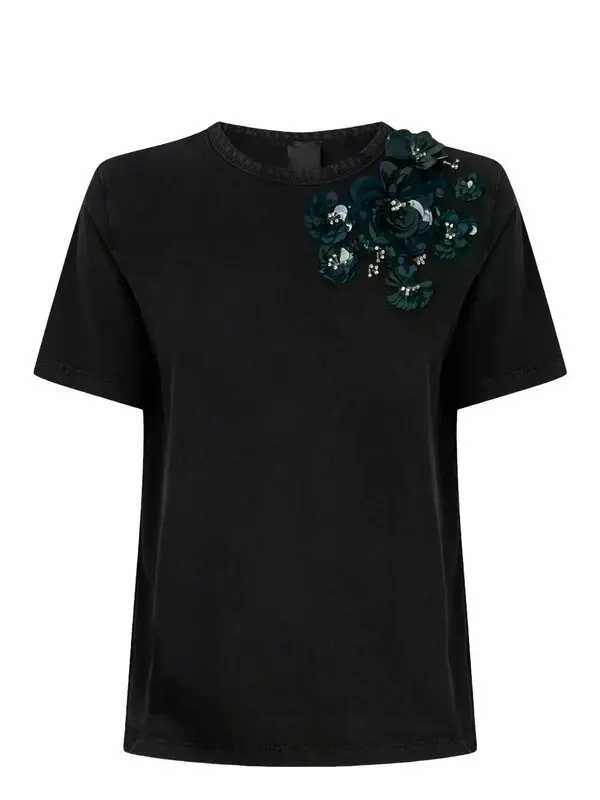 Pinko Floral Appliqué Cotton T-shirt - Black