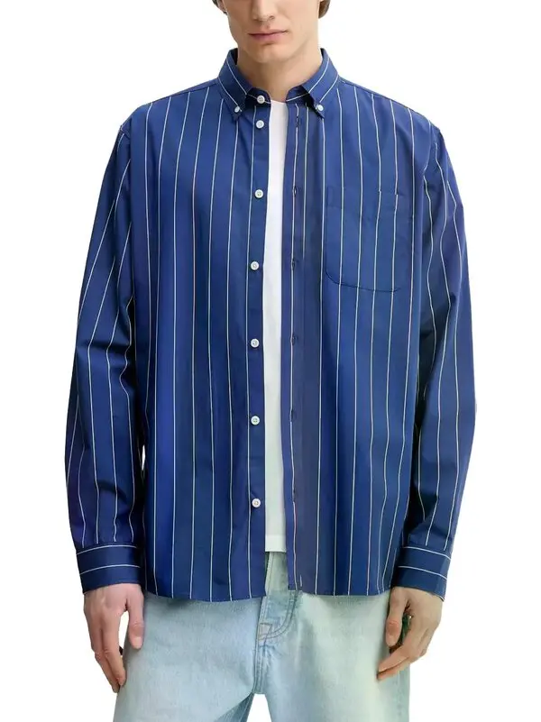 LES DEUX Kent Pinstripe Oxford Shirt - Blue