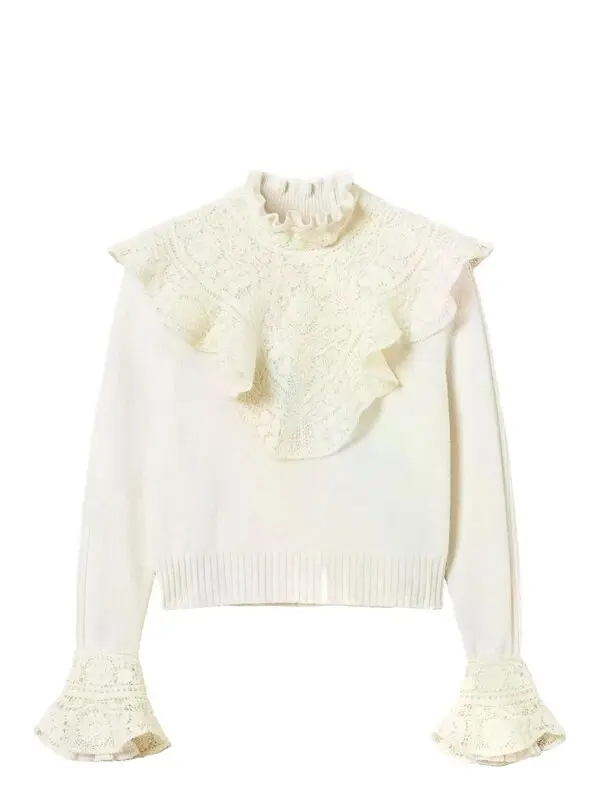 TWINSET Lace-trimmed Ruffled Jumper - White
