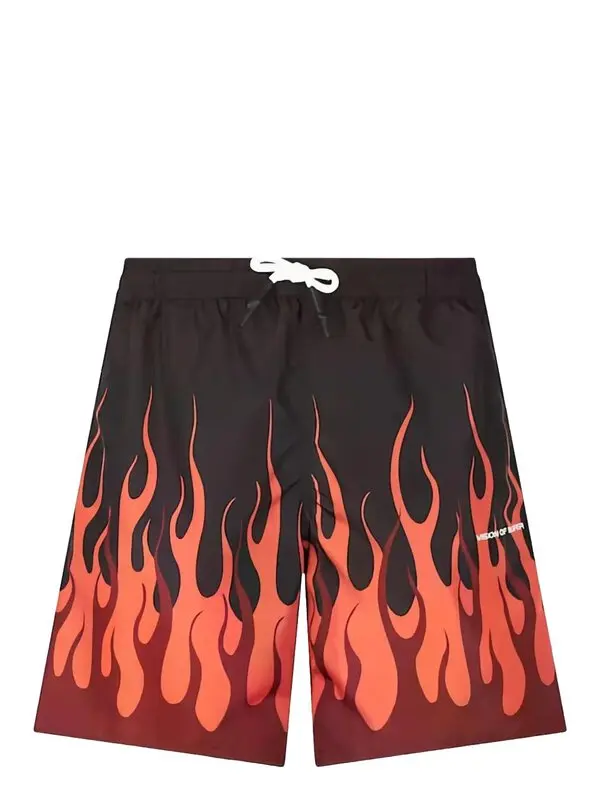 VISION OF SUPER Flame-print Swim Shorts - Black