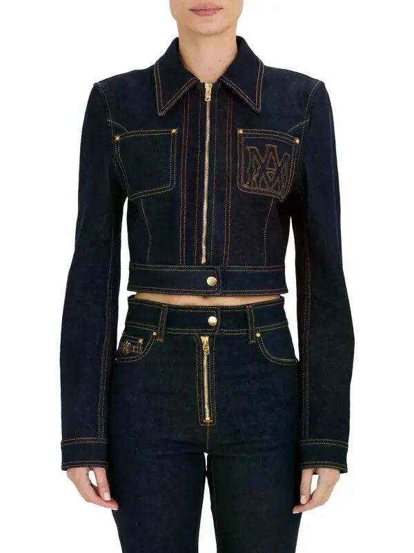 Amiri Embroidered Zip-front Denim Jacket - Blue