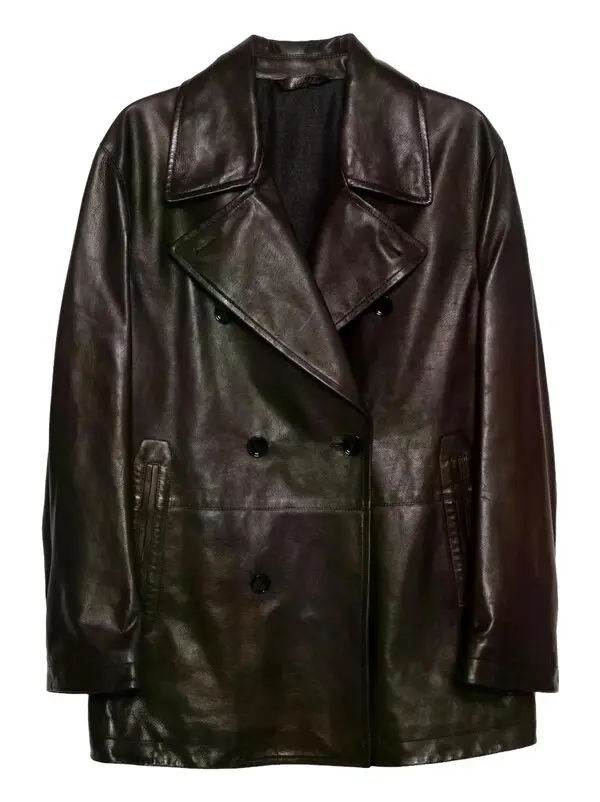 Brioni Double-breasted Leather Jacket - Brown