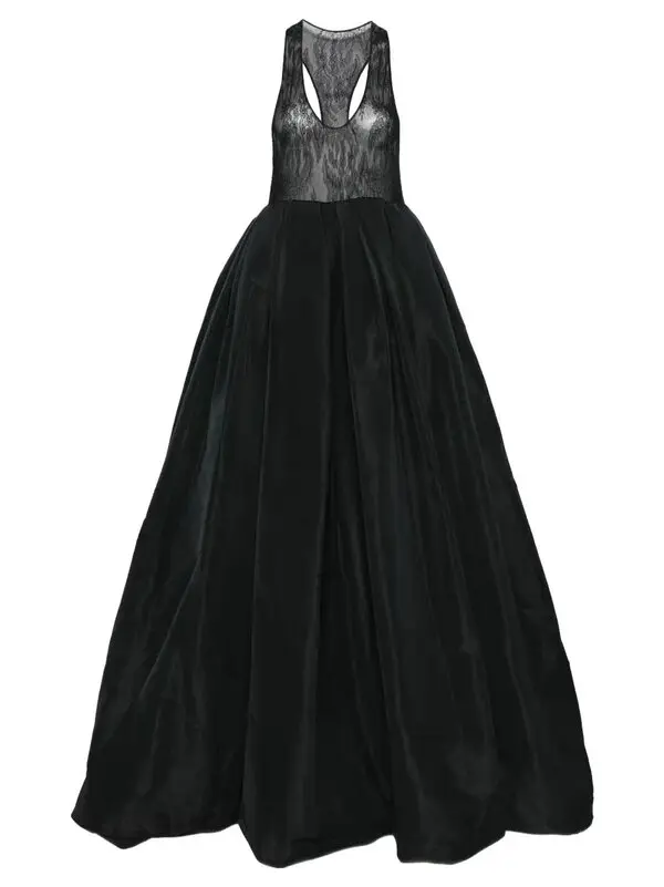CHB CHRISTIAN BOARO Lace-insert Pleated Gown - Black