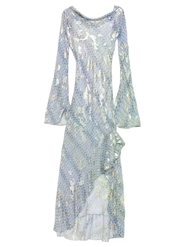 MIAU BY CLARA ROTESCU Metallic-print Maxi Dress - Blue