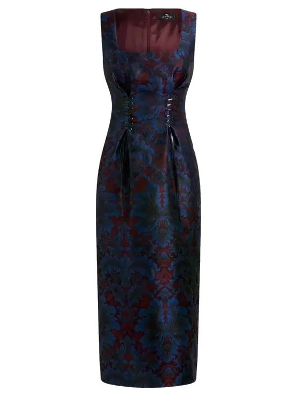 Etro Jacquard Lace-up Midi Dress - Blue