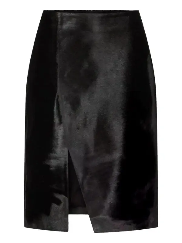 Loulou De Saison Myra Asymmetrical Pony-effect Leather Midi Skirt - Black
