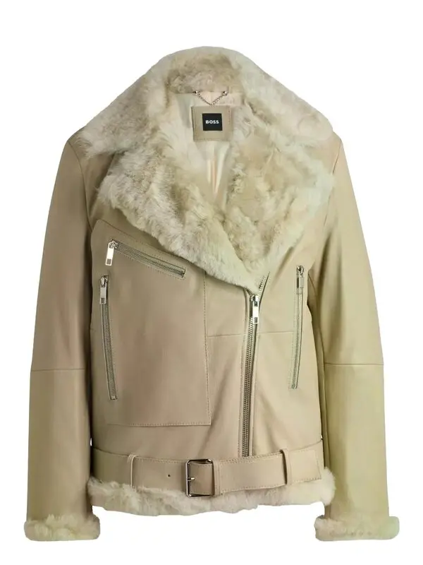 BOSS Zipped Leather Jacket - Neutrals