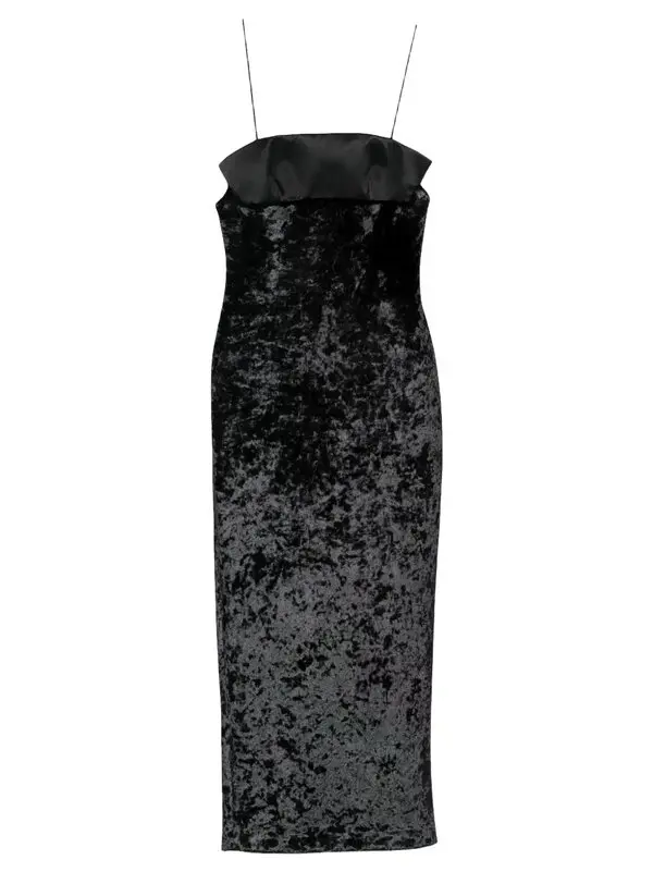 CHB CHRISTIAN BOARO Crushed Velvet And Satin Panel Midi Dress - Black