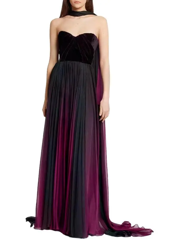 Elie Saab Velvet-panel Strapless Maxi Dress - Black
