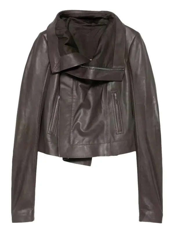 Rick Owens Asymmetric Leather Coat - Brown