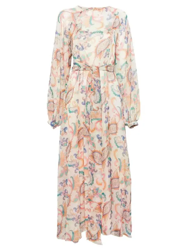 MIAU BY CLARA ROTESCU Paisley-print Belted Dress - Neutrals
