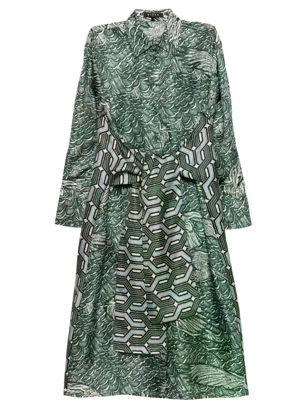 Biyan Printed Silk Dress - Green