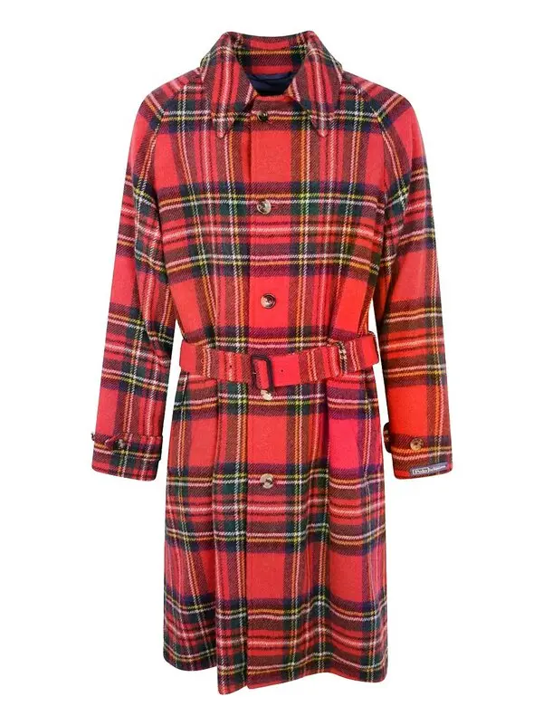 Ralph Lauren Plaid Belted Wool Coat - Red