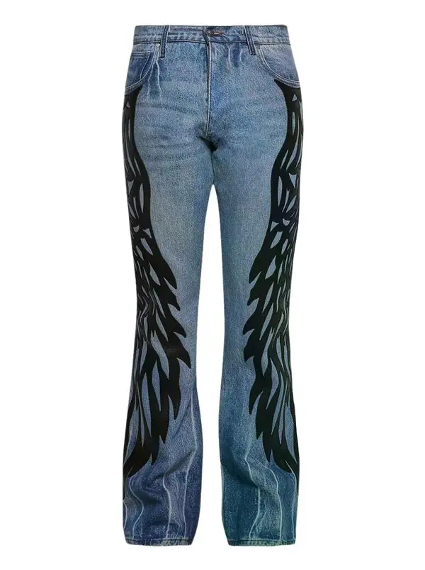 EARTHLING VIP Five-pocket Wing-print Flared Jeans - Blue