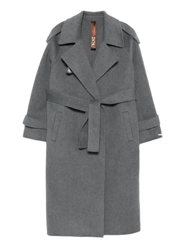 GLOX Belted Long-sleeve Coat - Grey