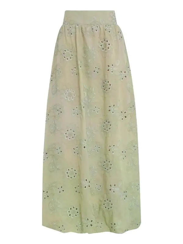 BRIGITTE Zahra Eyelet-embroidered Midi Skirt - Green