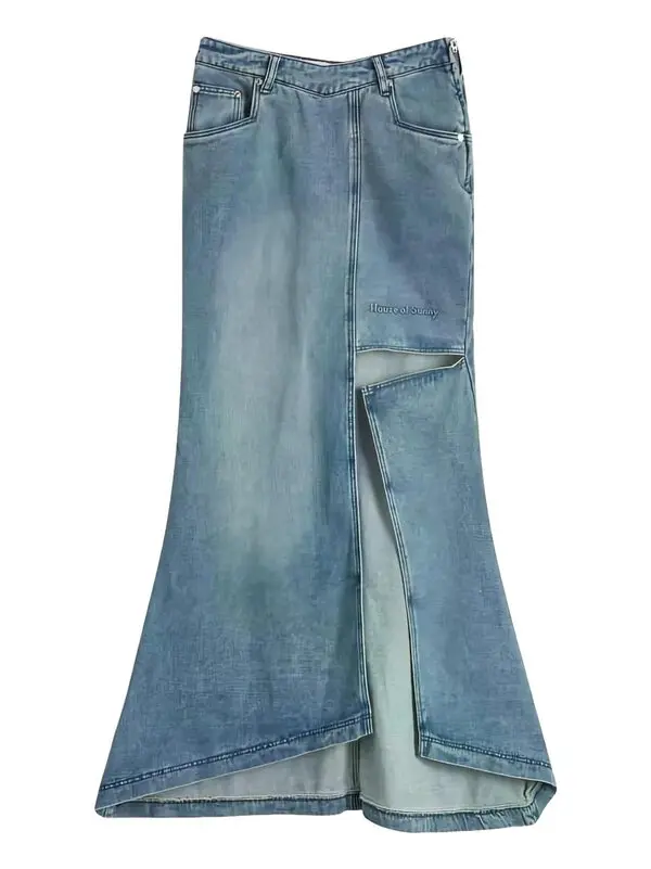 HOUSE OF SUNNY Asymmetric Fishtail Denim Skirt - Blue