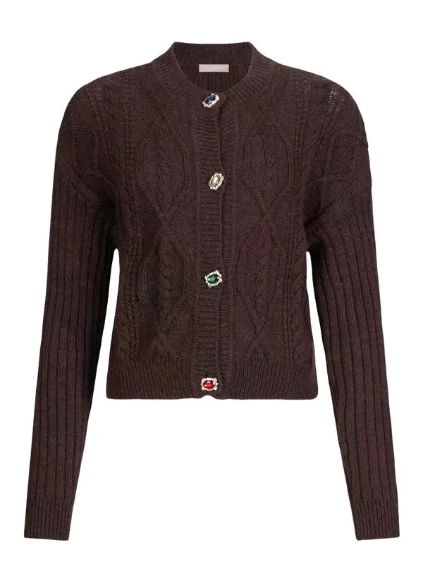 Liu Jo Cable-knit Jewel-button Cardigan - Brown