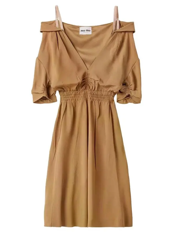 Miu Miu Sablé Smocked Dress - Brown