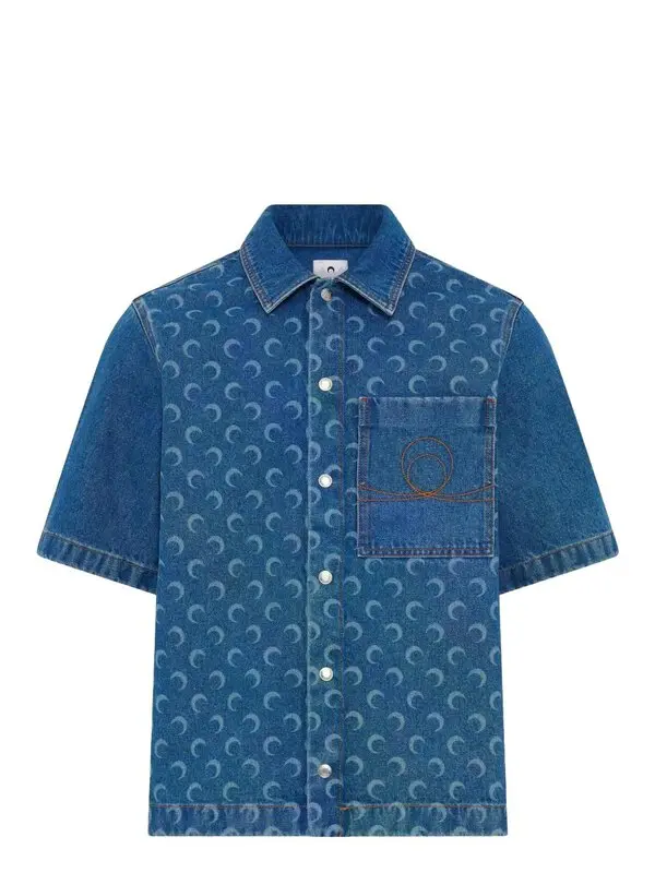 MARINE SERRE Moon-print Denim Shirt - Blue