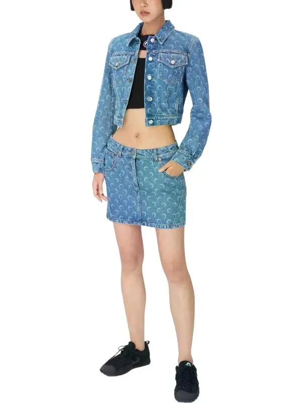 MARINE SERRE Crescent Moon Denim Jacket - Blue