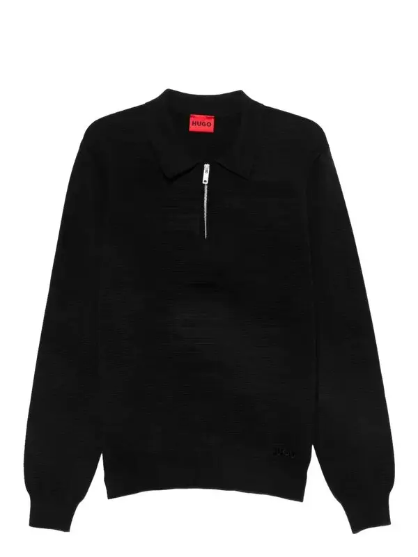 Hugo Polo-collar Zip-front Sweater - Black
