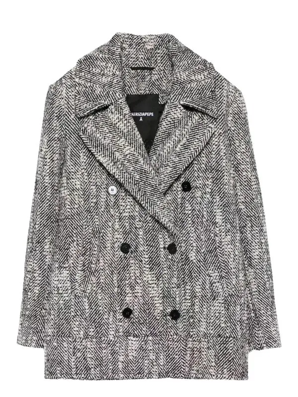 Patrizia Pepe Herringbone Double-breasted Coat - Black