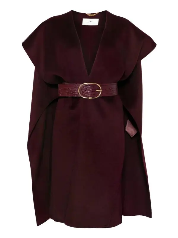 Elisabetta Franchi Belted Wool Cape - Red