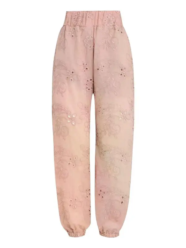 BRIGITTE Jasmine Embroidered Eyelet Cropped Trousers - Pink