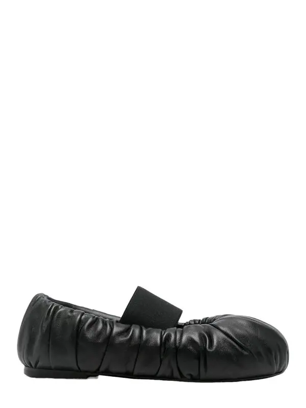 ALAINPAUL Gathered Leather Ballet Flats - Black