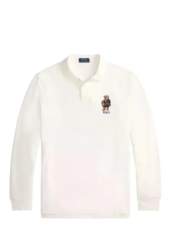 Polo Ralph Lauren Bear-embroidered Long-sleeve Polo Shirt - White