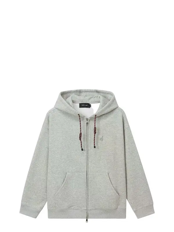 TOUT A COUP Drawstring Hood Zip-up Hoodie - Grey