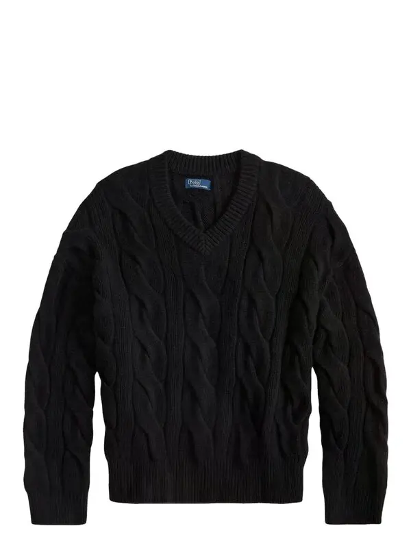 Polo Ralph Lauren Cable-knit V-neck Pullover Sweater - Black
