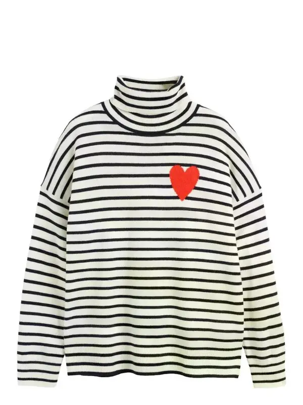 Chinti & Parker Breton Heart Striped Roll-neck Sweater - Neutrals