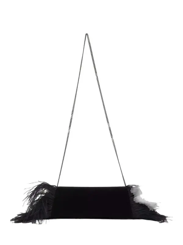 Akris Feather-trimmed Velvet Clutch - Black