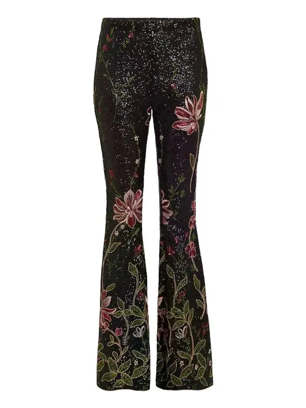 Giambattista Valli Sequin-floral Flared Trousers - Black
