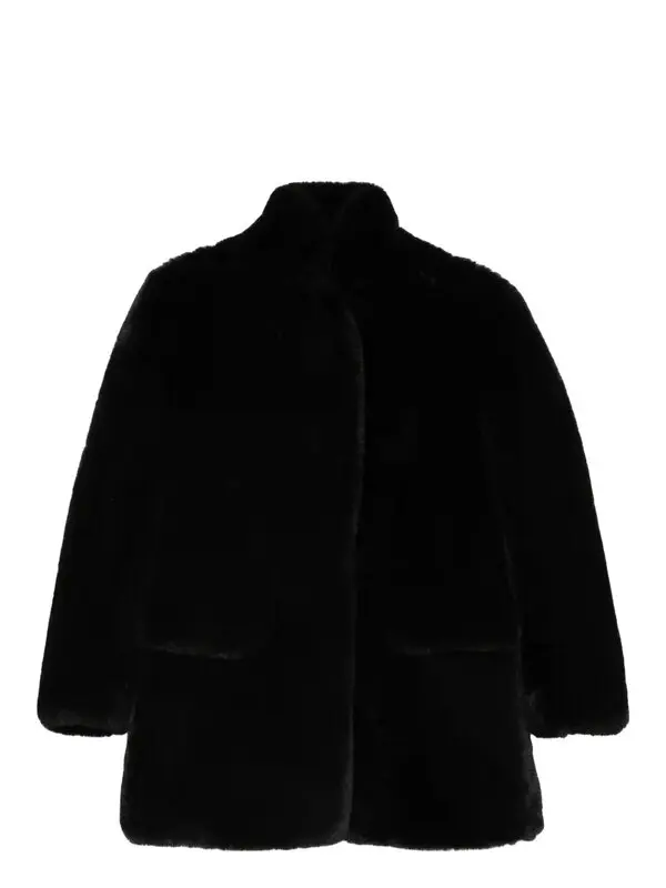 SWORD 6644 High-neck Faux Fur Jacket - Black
