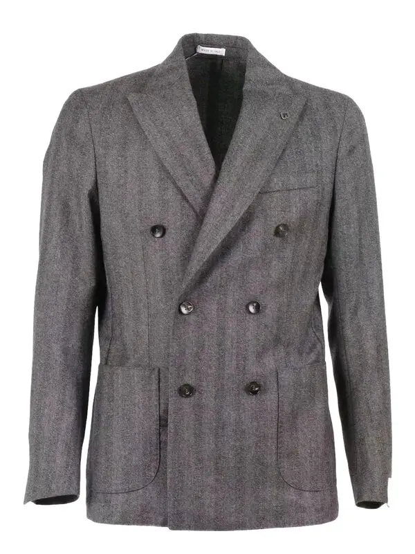 BRERA Herringbone Double-breasted Blazer - Grey