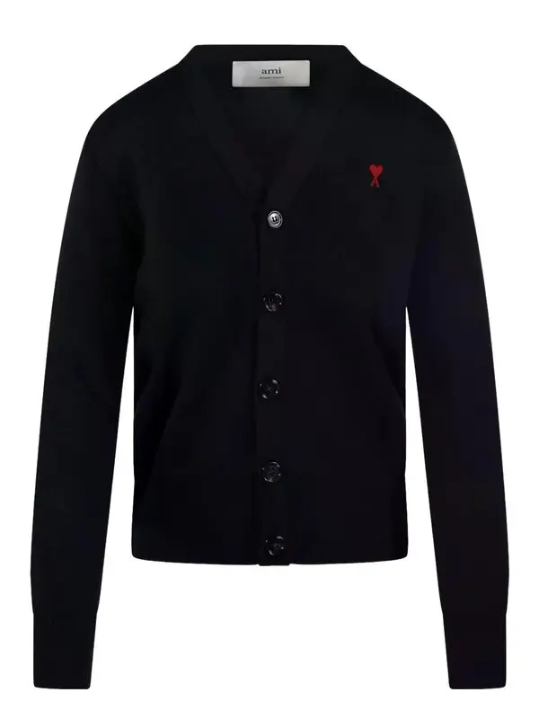 Ami De Coeur-logo Embroidered Cardigan - Black