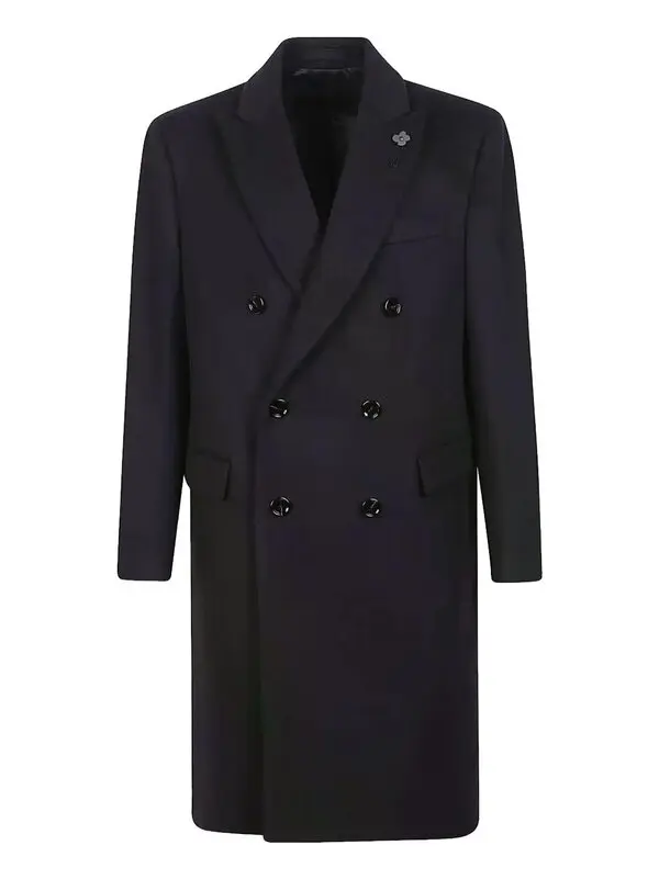 LARDINI Double-breasted Wool Coat - Blue