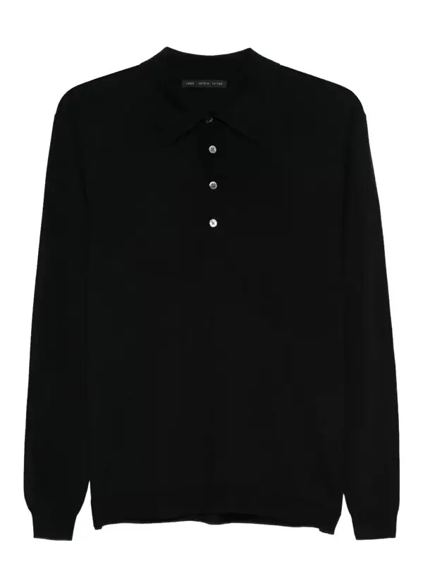 LOW BRAND Long-sleeve Button Polo Shirt - Black