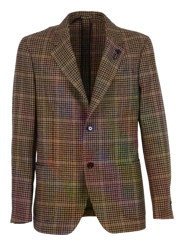 LARDINI Houndstooth Wool Jacket - Brown