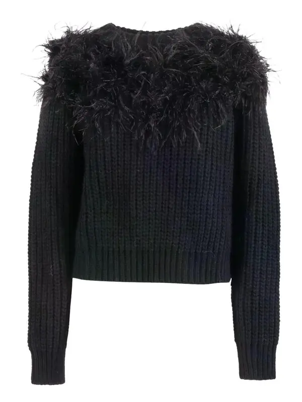 SHIRTAPORTER Feather-trimmed Ribbed Sweater - Black