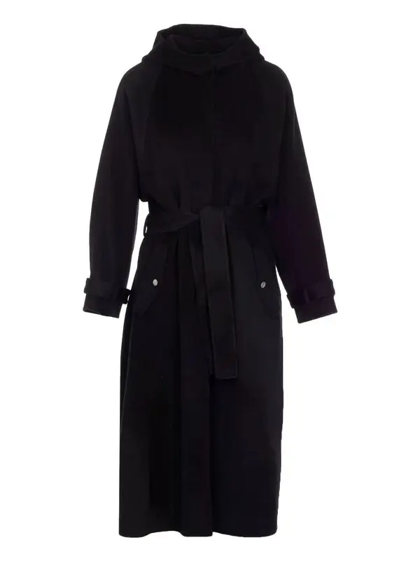 Pinko Belted Hooded Coat - Black