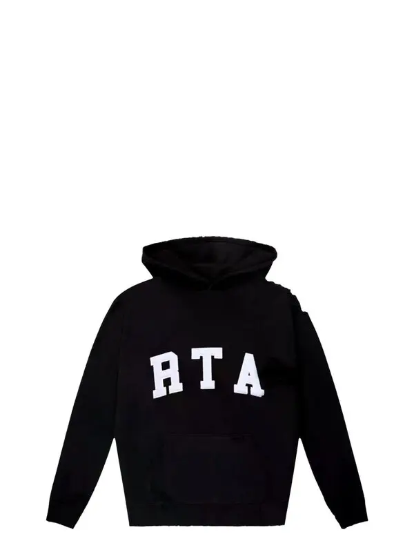 RtA Distressed Logo-patch Hoodie - Black